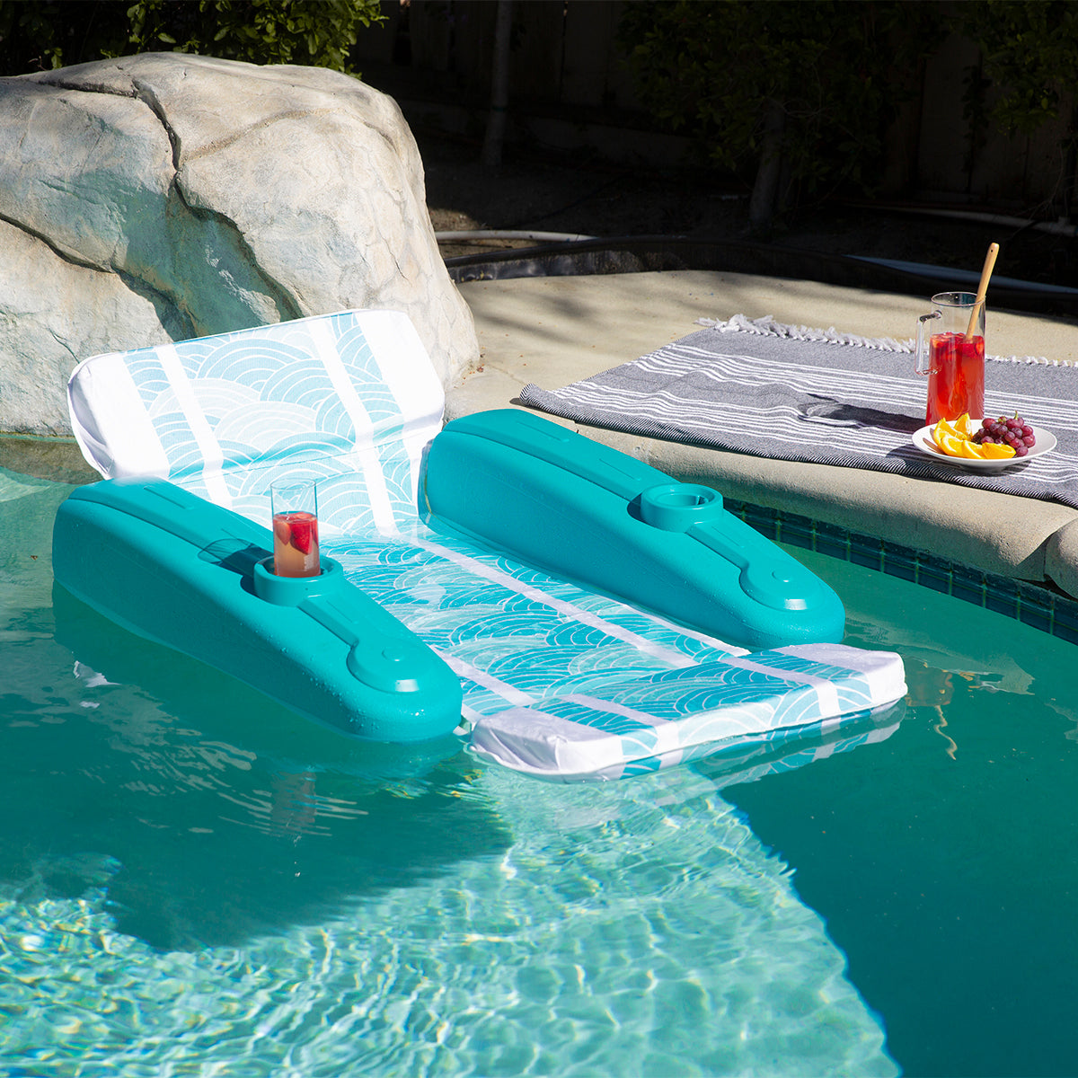 XtremepowerUS Swimming Pool Floating Chaise Lounge Cushion With Cuphol
