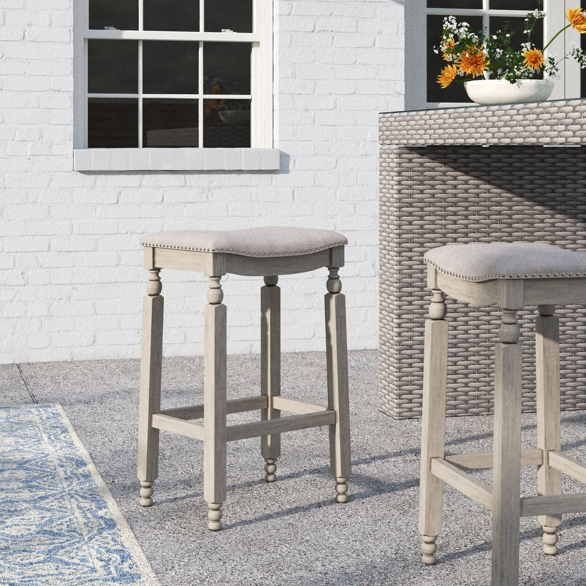 Barton Isabel Padded Counter Saddle Backless Indoor/Outdoor Bar Stool ...
