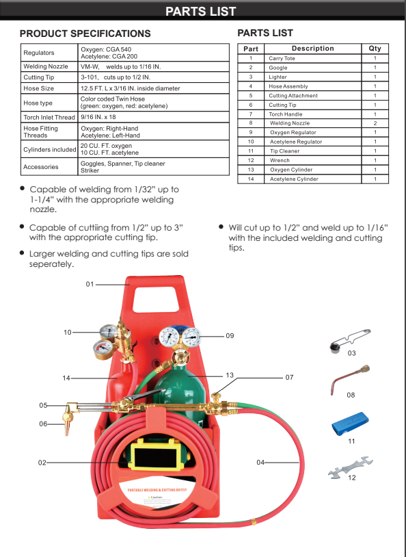 55146 Twin Cylinder Welding Tank PARTS LISTING – XtremepowerUS