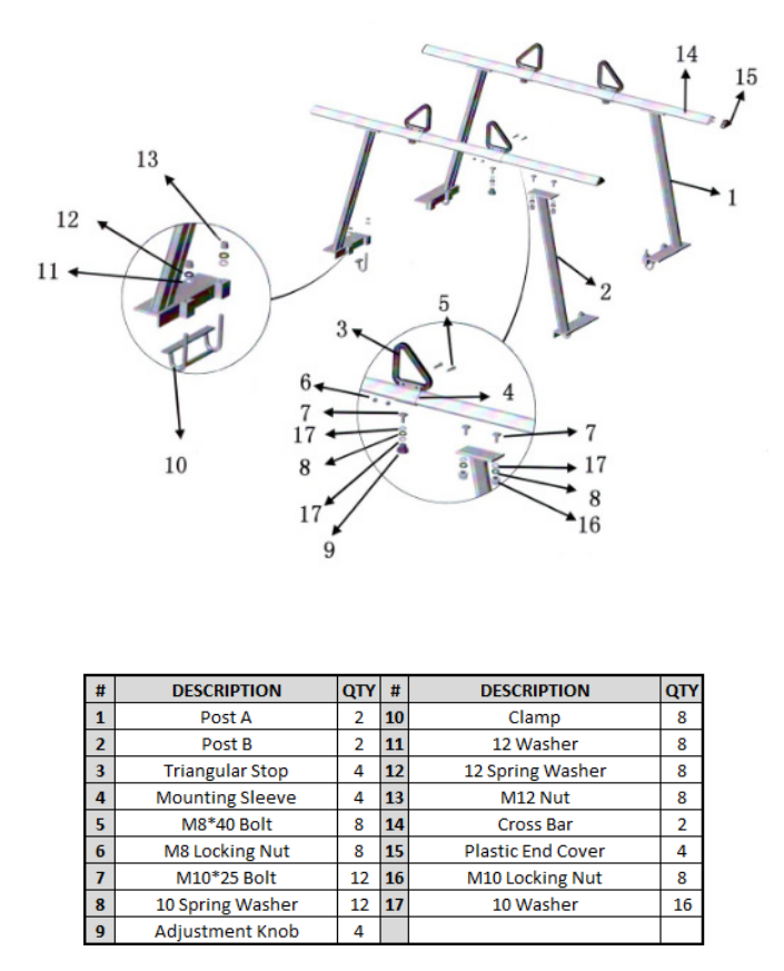 26507 RACK ALUMINUM UNIVERSAL 1000 LBS PARTS LISTING – XtremepowerUS